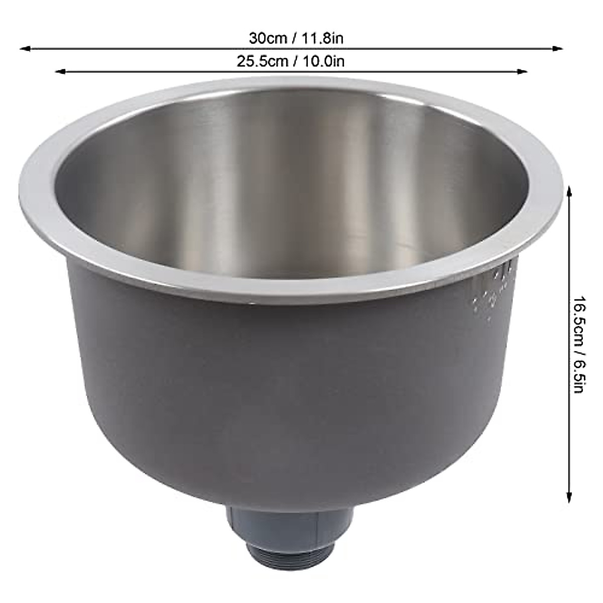 Hyuduo Kitchen Wash Basin, Mini Round Kitchen Sink Stainless Steel Bar Round Basin with Drainpipe Fitting 30cm Diameter Stainless Steel