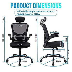 Flysky Ergonomic Office Desk Chair Breathable Mesh Swivel Computer Chair, Lumbar Back Support Task Chair, Office Chairs with Headrest and Flip-up Arms, Adjustable Height Executive Rolling Chair