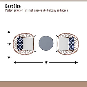 LAUSAINT HOME 3 Piece Patio Bistro Set, Outdoor Wicker Patio Furniture Sets with 2 Wide Chairs and Coffee Table, All-Weather Patio Conversation Set with Diamond Weave Design for Backyard, Balcony