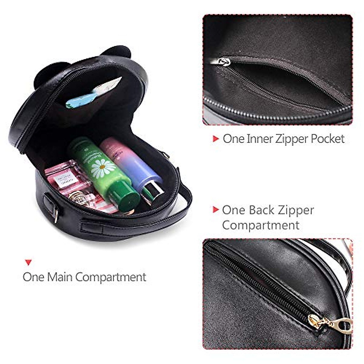 FINEX Minnie Mouse style Small Circle Polka dots Crossbody bag - Multifunction Travel Mini Handbag with Shoulder Strap (Red/Black)