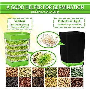 PHAIN 4-Tier Seed Sprouting Kit with Drain Holes and Drain Tray, Upgrade Stackable Microgreens Fresh Organic Bean Seed Sprouter Tray Ripple Soil-Free Sprouter Tray for Beans Alfalfa Seeds