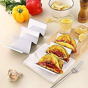 Taco Holder Stands Set of 4 – 2PCS Stainless Steel Taco rack tray and 2PCS Steak Knives – Perfect Combination for Taco Tuesday & Taco Bar - Dishwasher & Microwave Safe