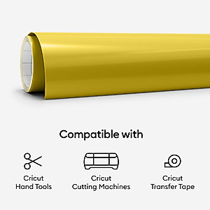 Cricut Premium Permanent Vinyl Roll (12 in x 15 ft), Weather-Resistant, Dishwasher-Safe & Fade-Proof, Compatible with Cricut Cutting Machines, Create Signs, Labels, & Personalize DIY Project, Gold