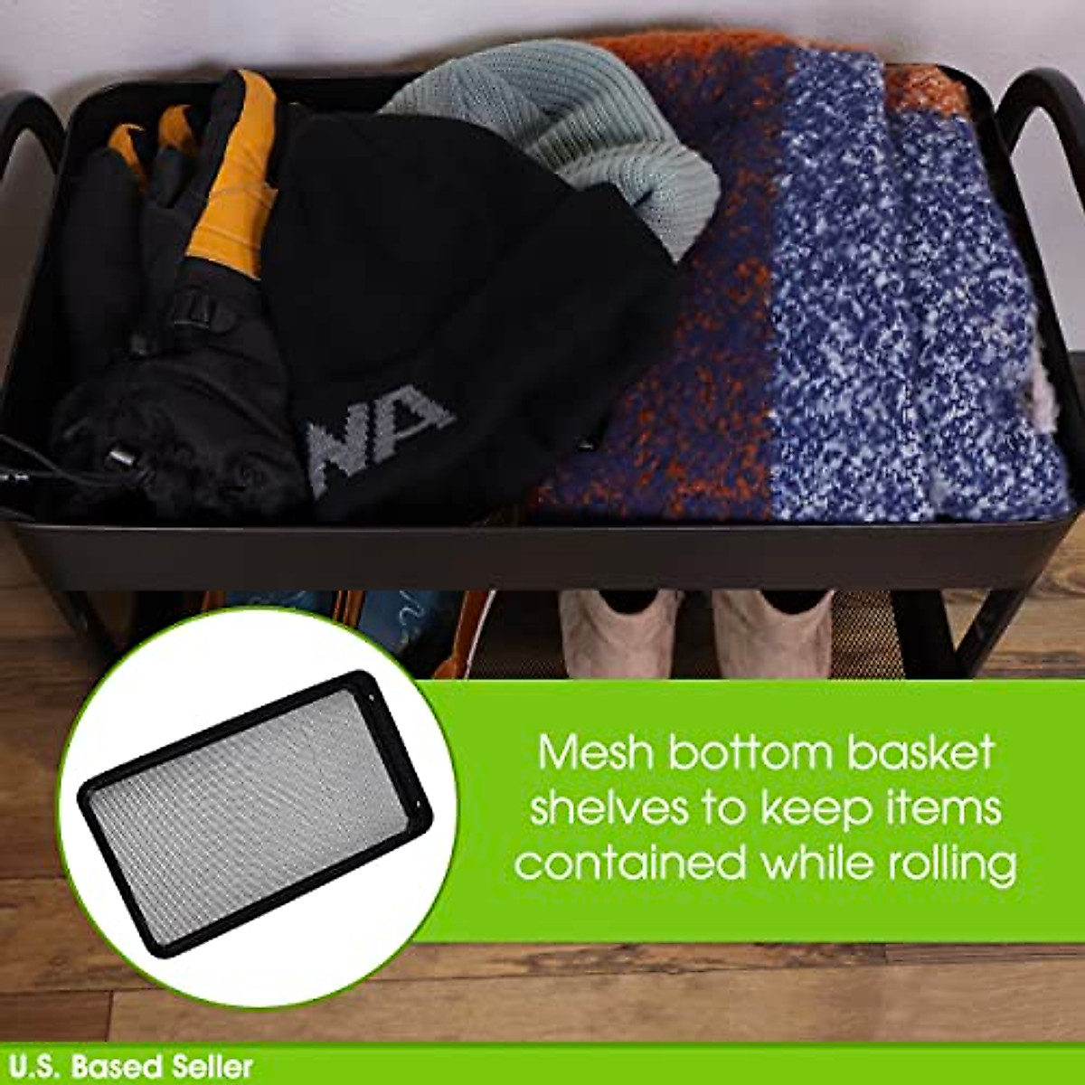 7Penn Hanging Clothes Rack with Shelves - Rolling Storage Laundry Cart with Hanging Bar, Portable Clothing Rack with Wheels - Bedroom Metal Wardrobe Storage - Rolling Garment Rack with Shelves