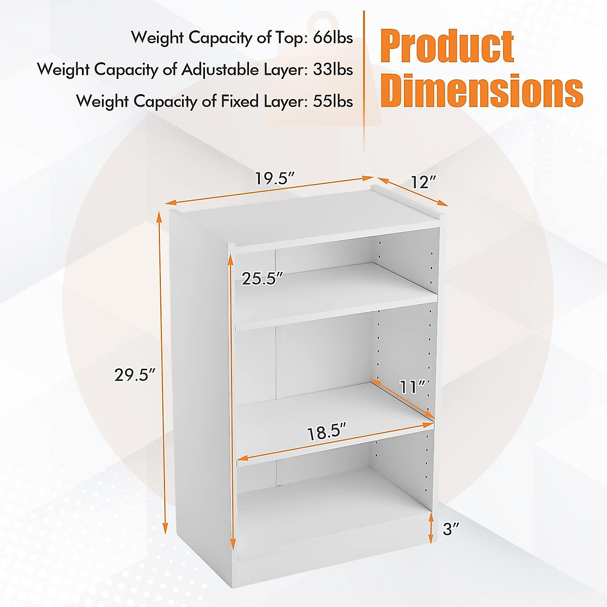 Byroce 3-Tier Bookshelf, Small Bookcase with 18 Positions Adjustable Shelves, 29.5” Modern Display Shelves, 3 Cube Storage Organizer for Home, Office & School (2, White)