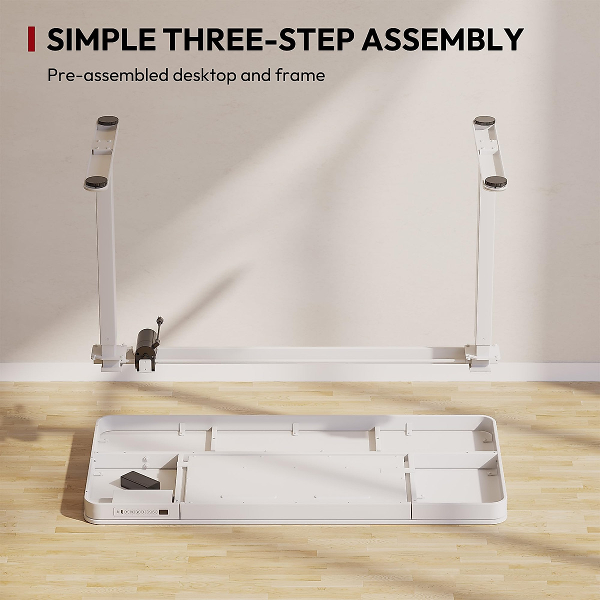 SANODESK Standing Desk with Drawer, Electric Height Adjustable Home Office Desk with Storage & USB Ports, 48 inch White Wood Tabletop/White Frame