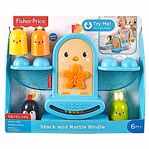 Fisher-Price Stack and Rattle Birdie, Stacking Toy with Rattle Beads for Babies Ages 6 Months & up