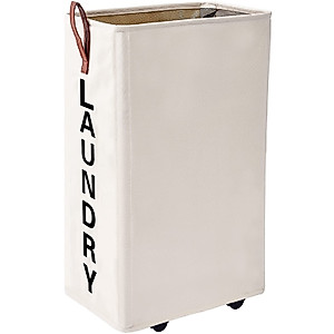 Homlikelan 70L Large Laundry Hamper,Tall Rolling Laundry Basket,Narrow Laundry Basket with Wheels,Slim Laundry Hamper on Wheels Clothes Hamper Laundry Bin 27.5" Beige