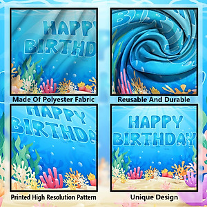 Under The Sea Happy Birthday Banner Backdrop Ocean Animals Under The Sea Theme Decor Decorations for Boys Girls 1st Birthday Party Bday Baby Shower Underwater Blue Party Supplies Photo Booth Props