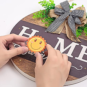 Interchangeable Welcome Sign for Front Door with 14 Changeable Icons, Farmhouse Front Porch Decor Rustic Wooden Wall Sign with 12 LED Lights, Outdoor Seasonal Welcome Home Decorations (Wood home1)