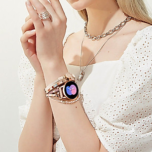 VISOOM Beaded Boho Bracelet for Samsung Galaxy Watch 5/6/4/3/Active2/Watch 6/4 Classic Bands Women, 20mm Leather Fashion Watch Bands for Watch 5 Pro Cute Multilayer Wrap Samsung Galaxy Watch Bands