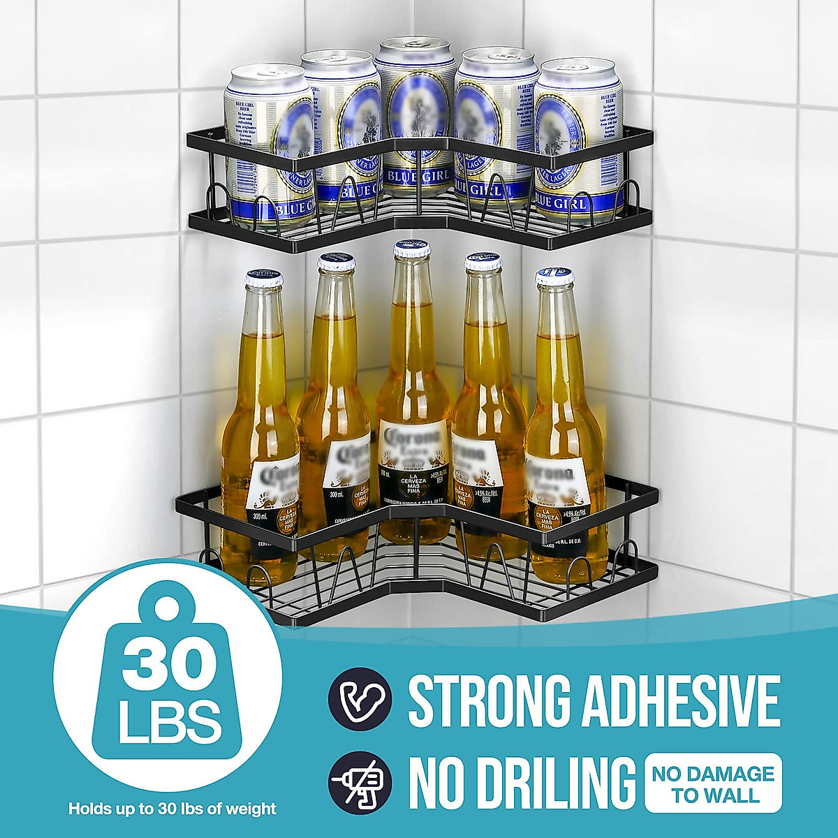 Gocvo Shower Caddy, 5 Pack Triangle Shower Shelves Bathroom Organizer No Drilling Adhesive Shower Wall Shelves Rustproof Stainless Steel Storage Shower Rack