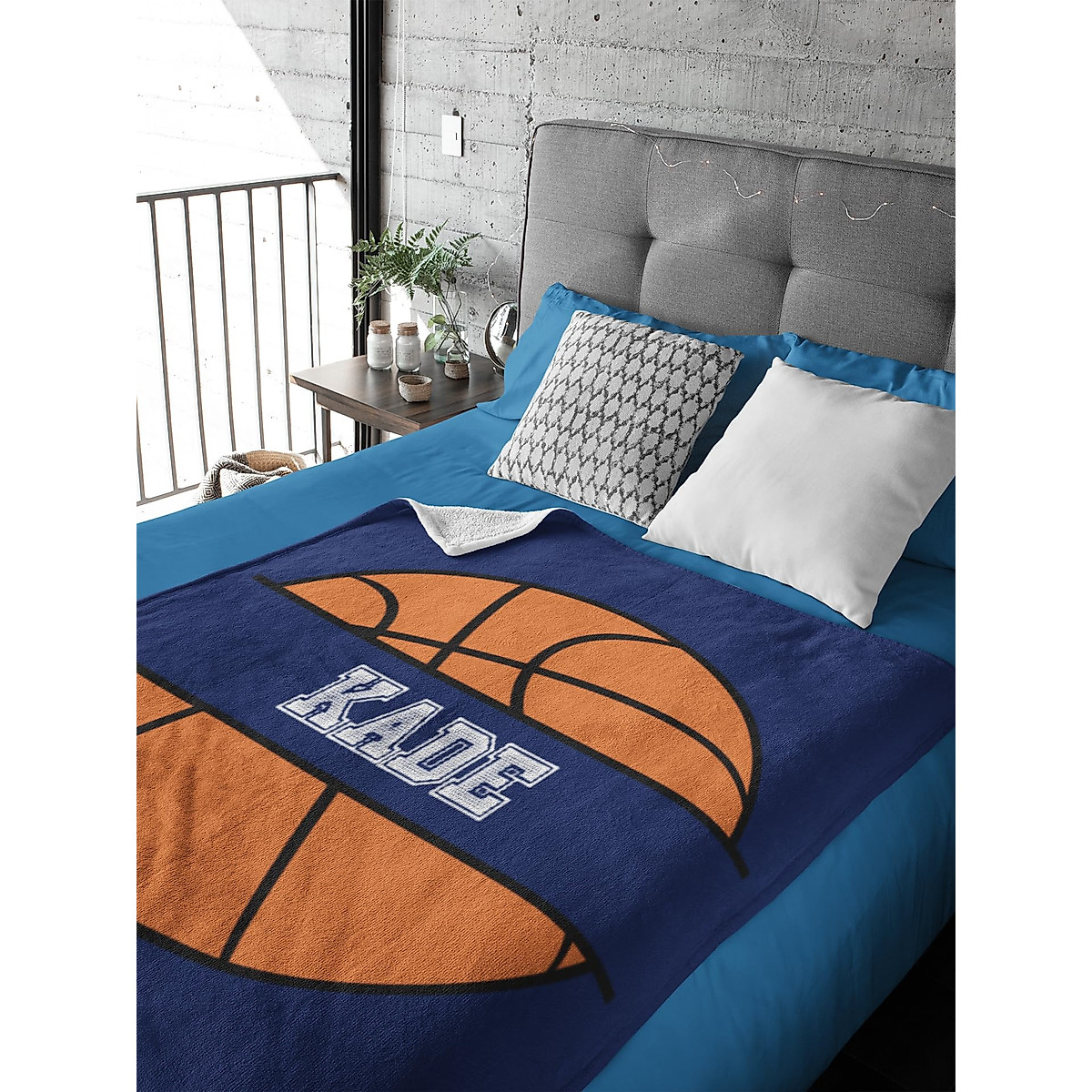 Personalized Custom Basketball Fleece and Sherpa Throw Blanket for Kids Youth Basket Ball Indoor Outdoor Blankets Boys Girls Toddler Mini Hoop Fans Toys Apparel
