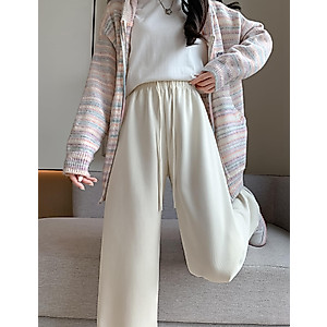 Kiench Teens Girls' Straight Leg Sweatpants Fleece Lined Baggy Joggers High Waisted Drawstring US Size 14-16/11-12 Years, Beige