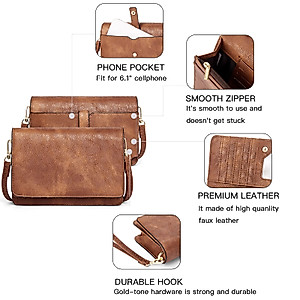 BROMEN Crossbody Bags for Women Small Cell Phone Shoulder Bag Wristlet Wallet Clutch Purse White with Mocha Brown