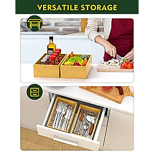 VenDotbi Bamboo Drawer Organizer Storage Box, Multi-Use Stackable Tray Drawer Organizer for Kitchen, Bathroom, Office Desk, Makeup, Jewelry-4Pack