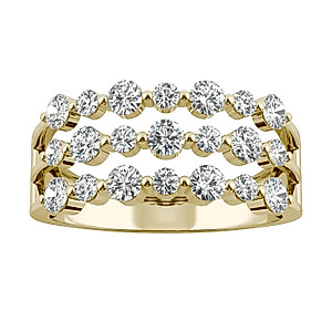 14K Yellow Gold Moissanite by Charles & Colvard 2.5mm Round Three Row Band-size 9 0.91cttw DEW