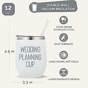 Wedding Planning Cup - Great Engagement Gifts for Women - 12oz Future Mrs. Cup Wine Tumbler with Lid and straw! Perfect Engagement Gift For her, Gifts for Bride Wine Glass, or Fiance Gifts for Her