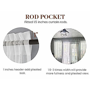 Dreaming Casa Solid White Sheer Curtains for Bedroom Rod Pocket Curtains, 4 Panels 52" W x 96" L