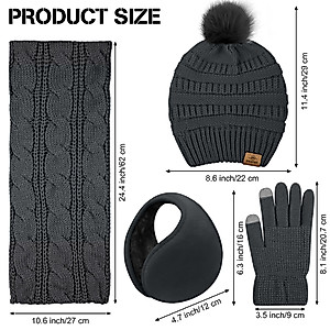 URATOT Winter Warm Sets Knitted Scarf Beanie Pompom Hat Touch Screen Gloves and Winter Ear Warmer Set for Men or Women