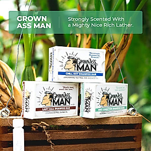 Grown Ass Man Co. - Solid Shampoo Bar Rich Lather 3 in 1: Hair, Beard & Body Wash - Plastic Free & Eco-Friendly, Natural & Organic Clean for All Hair Types, 4oz Bar (Mint Condition, Single)