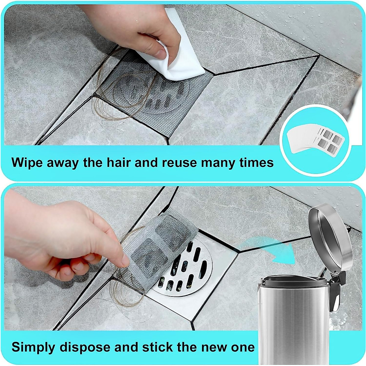 50Pack Disposable Shower Drain Hair Catcher,Easy to Install and Clean Suit for Bathroom,Bathtub,Kitchen Sink, 4" X 4" Square Drain Cover