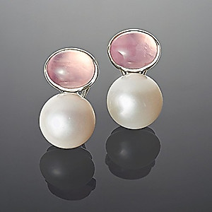 Ross-Simons 14.00 ct. t.w. Rose Quartz and 14-14.5mm Cultured Pearl Earrings in Sterling Silver