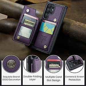 Vinich for Samsung Galaxy S22 Ultra Wallet Case with Card Holder, RFID Blocking Credit Slots Kickstand Shockproof Phone Cover for Women Men, Purple