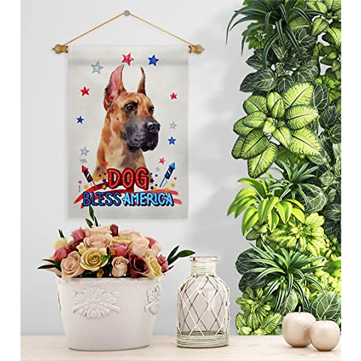 Breeze Decor Patriotic Fawn Dane Garden Flag Set Wood Dowel Dog Puppy Spoiled Paw Canine Fur Pet Nature Farm Animal Creature House Banner Small Yard Gift Double-Sided, Made in USA