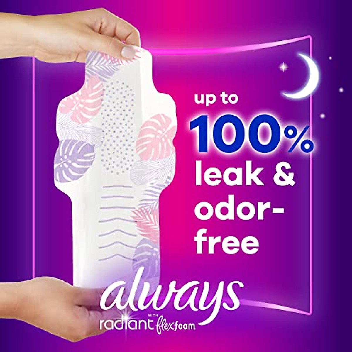 Always Radiant Feminine Pads For Women, Size 4 Overnight Absorbency, Multipack, With Flexfoam, With Wings, Scented, 20 Count x 3 Packs (60 Count total)