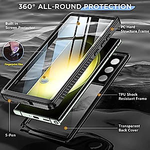 Temdan for Samsung Galaxy S23 Ultra Case,Waterproof Built-in Lens & Screen Protector[Full Body Shockproof][12 FT Military Drop Proof][Dustproof][IP68 Underwater] Case for Galaxy S23 Ultra 6.8’’-Black