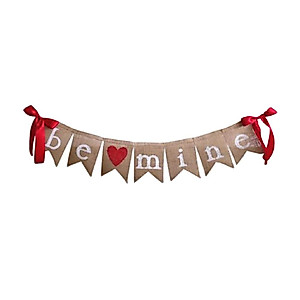 Be Mine Valentines Day Banner - Red Ribbon Heart Mantle Decor - Valentine's Burlap Garland Home Decoration - Valentine Engagement Photo Party Props by Jolly Jon
