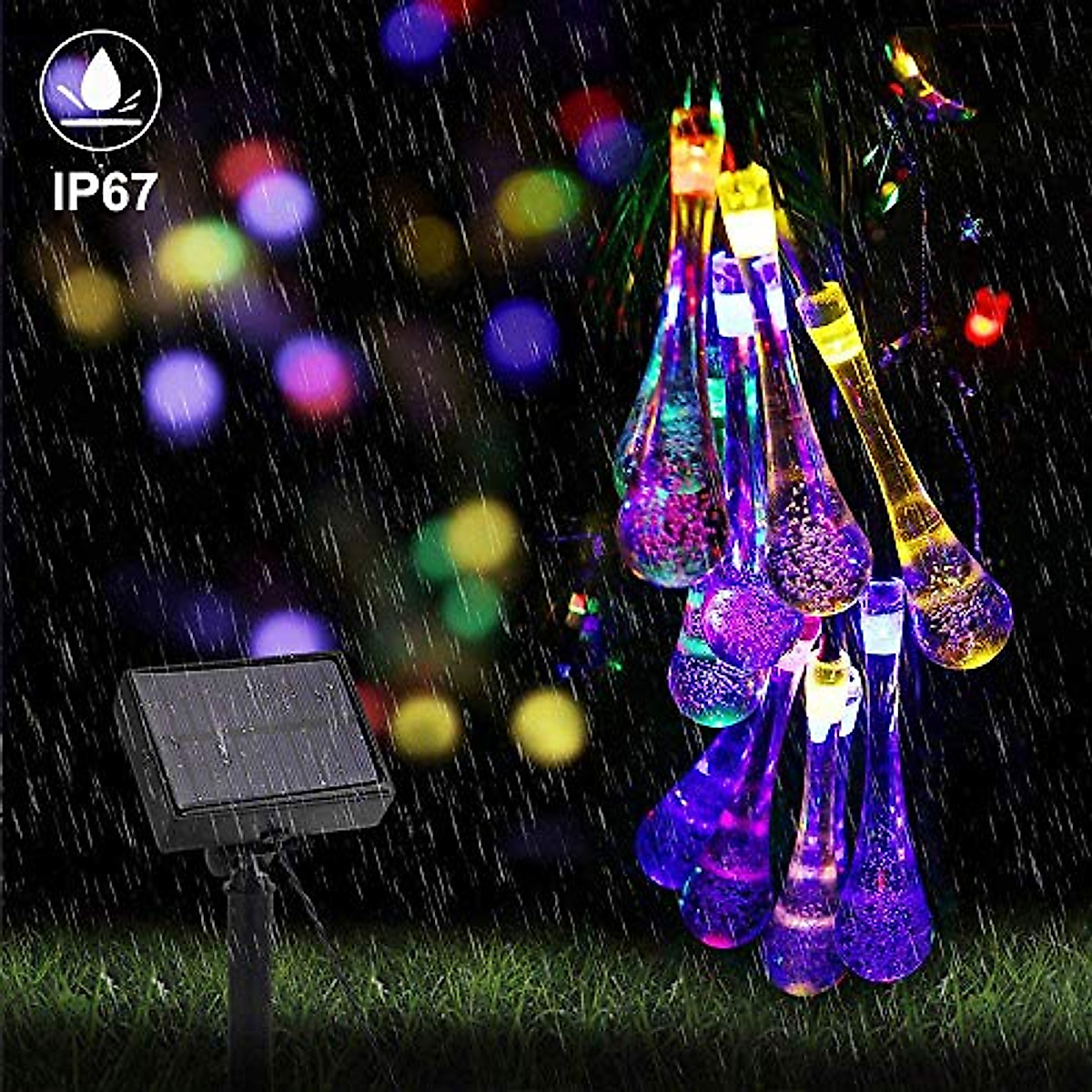 Solar String Lights, 22.9ft 50 Advanced Waterproof Water Drop Mode LED Solar Fairy Lights, Outdoor Saint Valentine's Day Lights for Patio, Lawn, Home, Garden, Wedding, Party Decorations