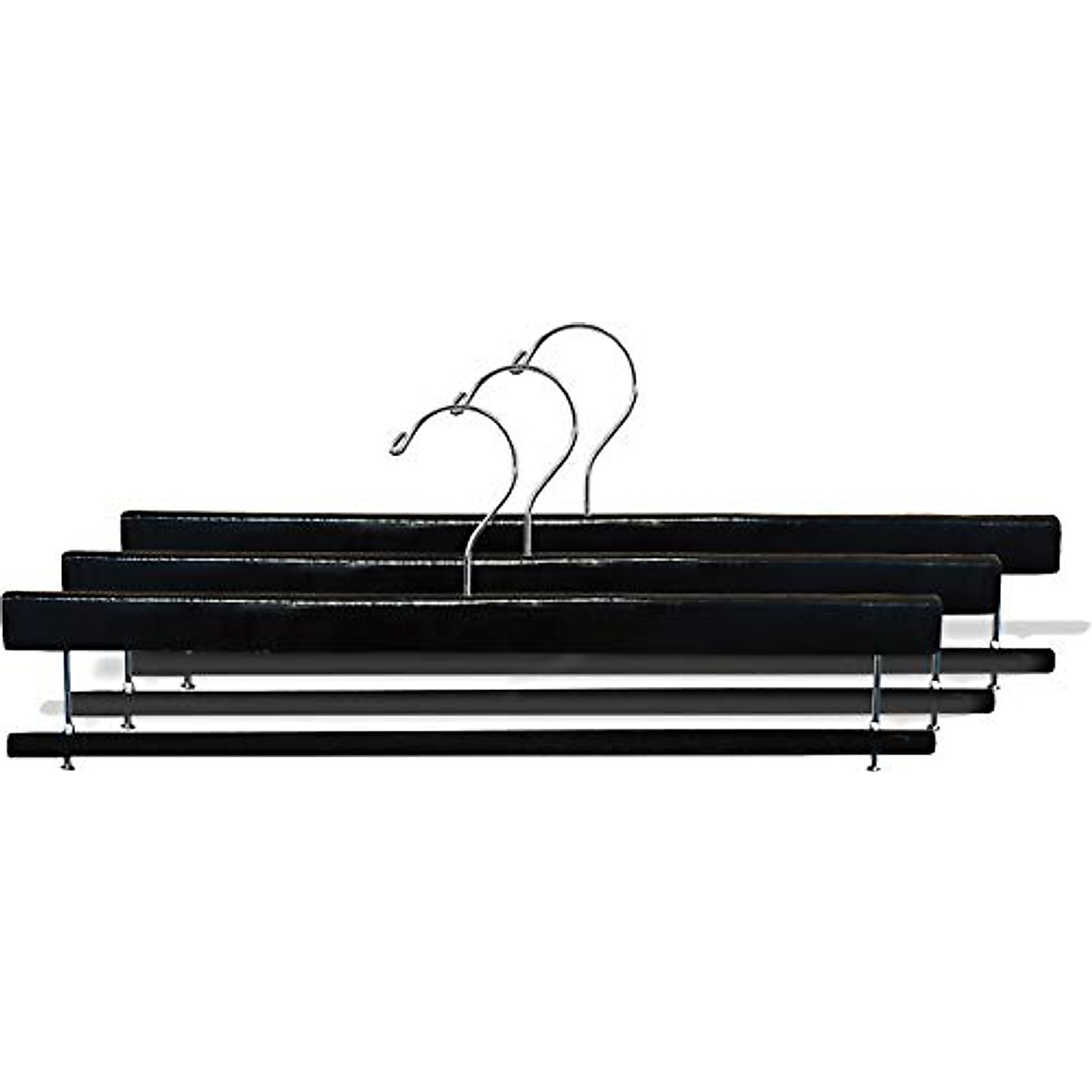 Premium Black Wood Pant Hanger with Black Velvet Non-Slip Bar Box of 12