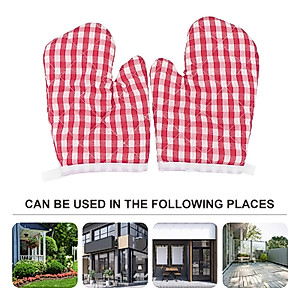 OSALADI BBQ Gloves 2pcs Red Plaid Oven Gloves Kids Anti- Scald Gloves Kitchen Baking Mitts for BBQ Cooking Baking Grilling Oven Gloves