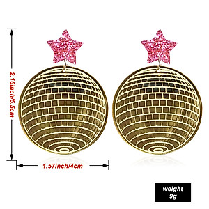 RofYof Disco Ball Earrings Retro Acrylic Disco Ball Earrings 70'S 80'S Disco Dance Punk Dangle Drop Earrings for Women Halloween Party Costume Jewelry Gifts (gold)