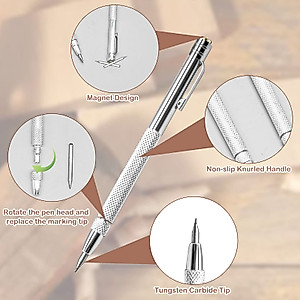 2Pcs Tungsten Carbide Tip Scriber With 12 Replacement Marking Tip, Aluminium Magnet Carbide Scribe Tool Etching Pen With Clip, Metal Engraving Pen for Glass / Ceramics / Hardened Steel / Metal Sheet