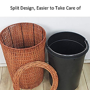 VREF Indoor Trash Can Wastebasket Rattan 8L Home Bedroom Kitchen Without Cover Pressure Ring Trash Can Waste Bin Garbage Can (Color : Brown)