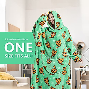 Wearable Blanket Oversized Hoodie Sweatshirt Women Men Hooded Pullover Flannel Fleece Comfy Clothes with Pocket & Long Sleeves Soft Warm Lounging Adult Teens Christmas Gifts (Cat, Adult)