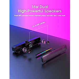 NOOTRY Computer Speakers, Bluetooth RGB Laptop SoundBar, 16W Dual HiFi Stereo with 6 LED Color Mode Soundbar, USB Powered Computer Speakers for Monitor, Phone, PC, Laptop