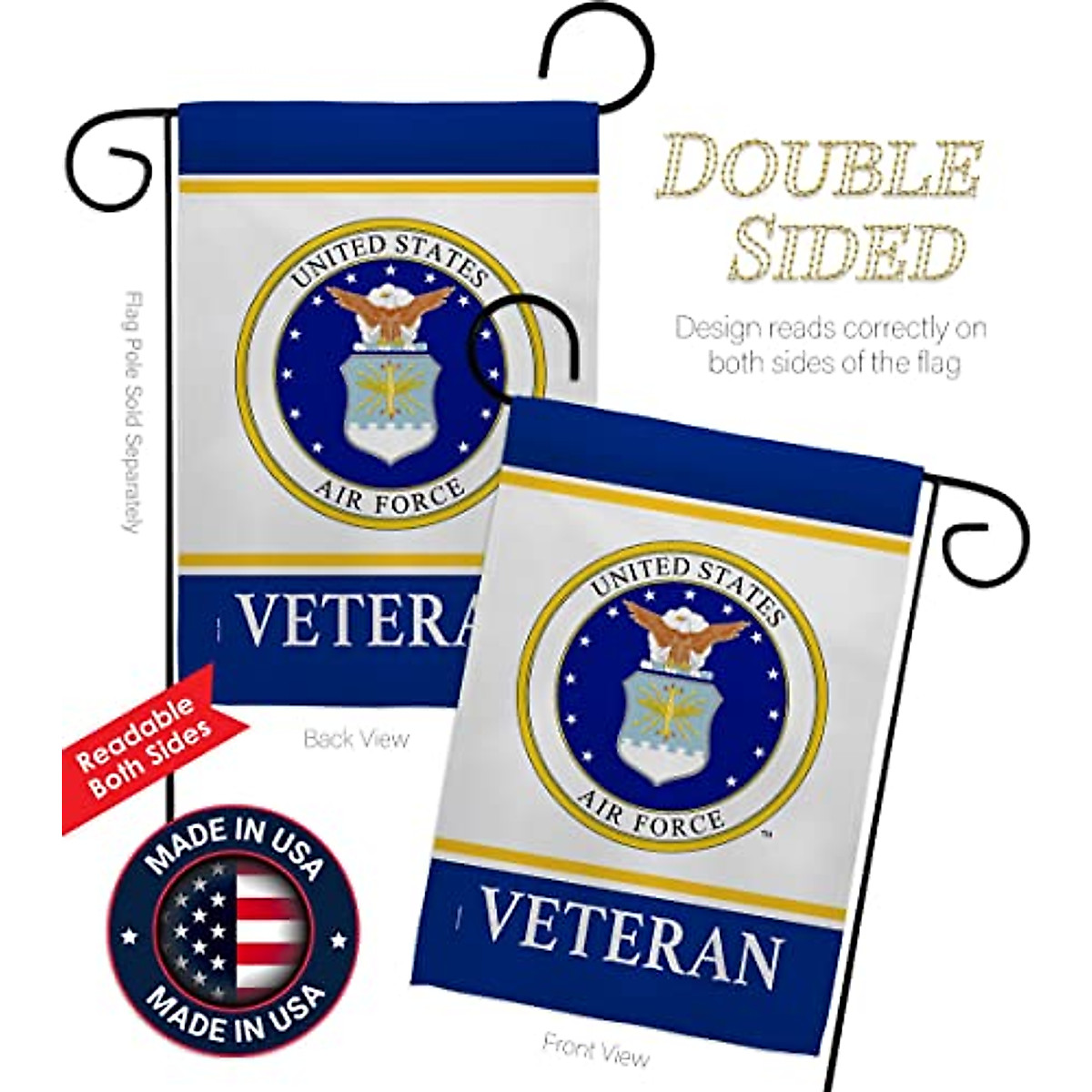USA Decoration Air Veteran Garden Flag Armed Forces USAF United State American Military Retire Official House Decoration Banner Small Yard Gift Double-Sided, 13"x 18.5", Thick Fabric