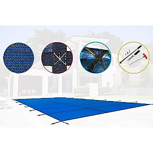 WaterWarden SCMB1224 Safety Cover for 12' x 24' Inground Pools, 15-Year Warranty, UL Classified to ASTM F1346, Triple Stitched for MAX Strength, Hardware Included, 12'x24', Blue Mesh