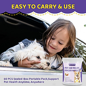 Dog Ear wipes Finger - Ear Finger Wipes for Dogs & Cats - Pet Ear Cleaning Finger Wipes - Sooths & Deodorizes, Prevent Ear Itch & Inflammation – Fresh Coconut Scent, All Natural Ingredients - 60 Count