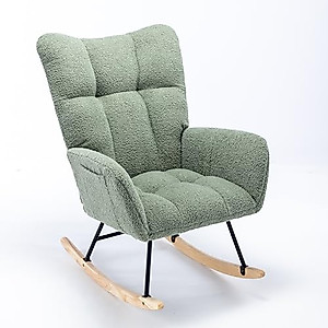 Tiophome Rocking Nursery, Upholstered Glider Rocker Accent Chairs Padded Seat with High Backrest, Comfy Side Armchair for Nursing, Living Room, Bedroom, Office,Teddy Velvet, Green, Extra Large