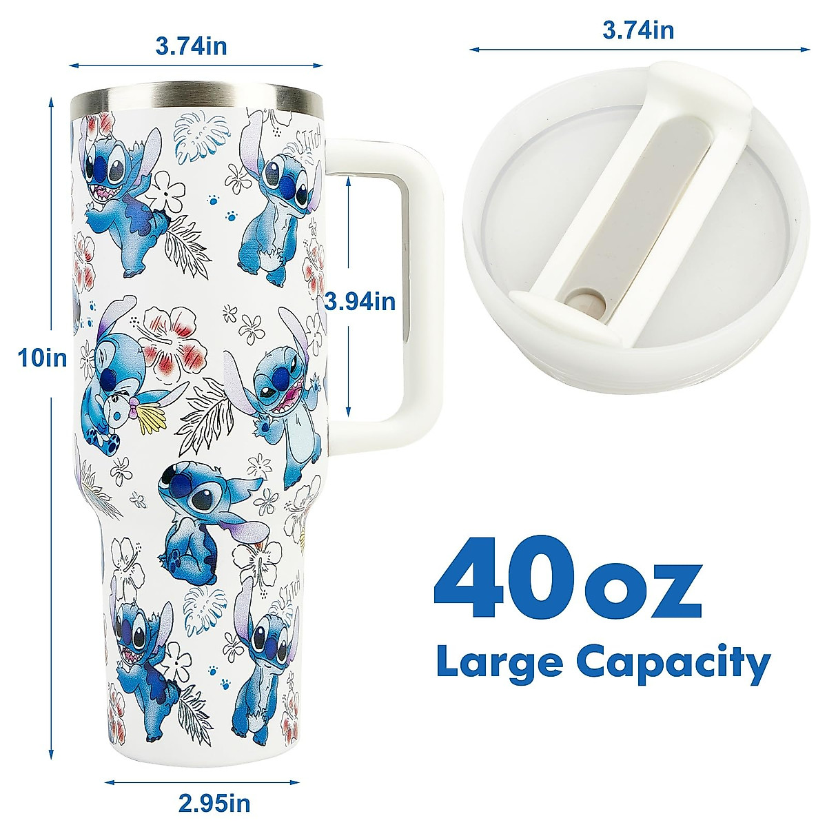 OVPSZFYO Stitch Stainless Steel Tumbler with Handle and Straw, Fits in Standard Cup Holder,Stitch Stuff, Stitch Gift,40 Ounces