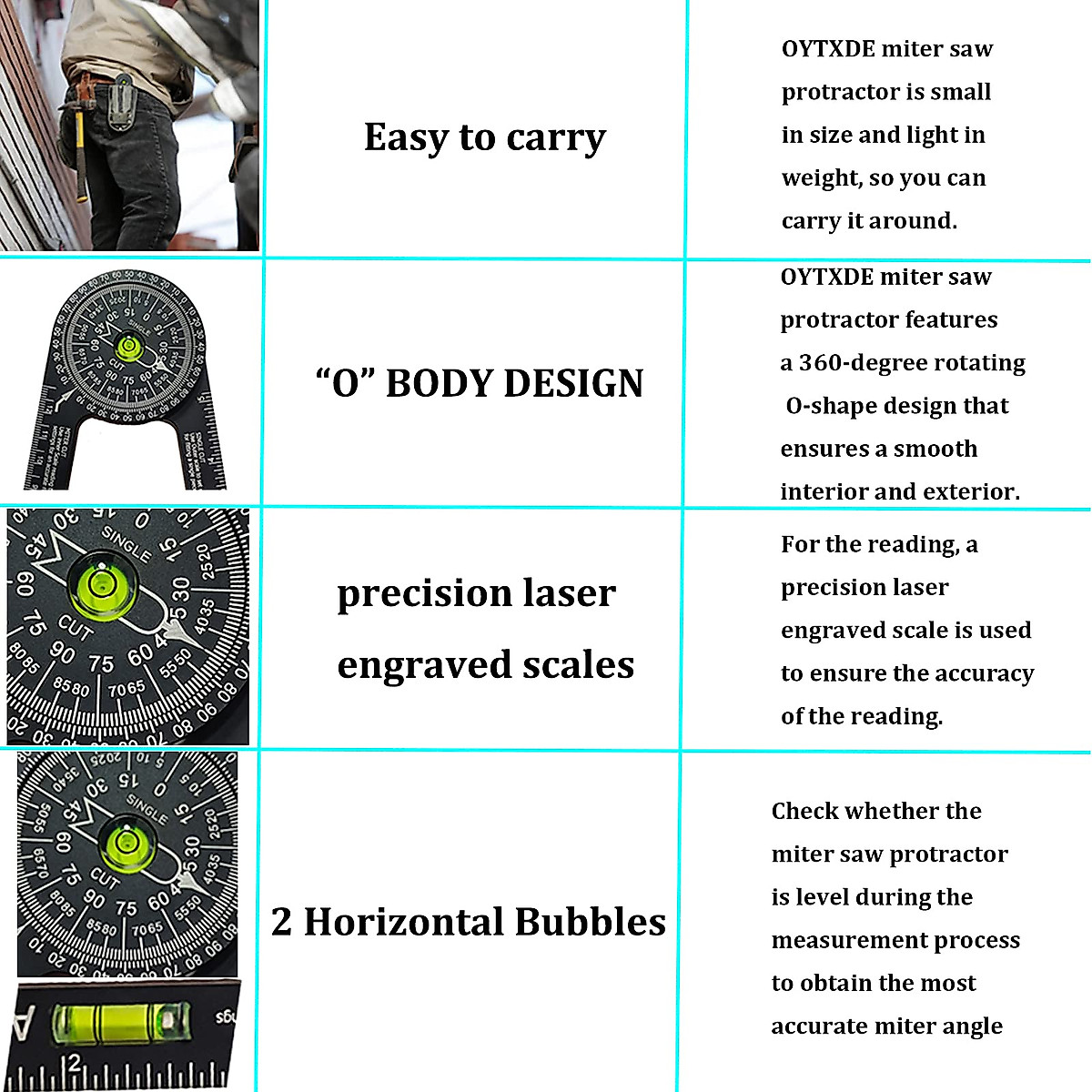 7 inch Aluminum Protractor Angle Finder & Contour Gauge(10 inch Lock), Miter Saw Protractor with Bubble Level, Irregular Shape Duplication Gage Tool for Carpentry, DIY Handyman, Home improvement