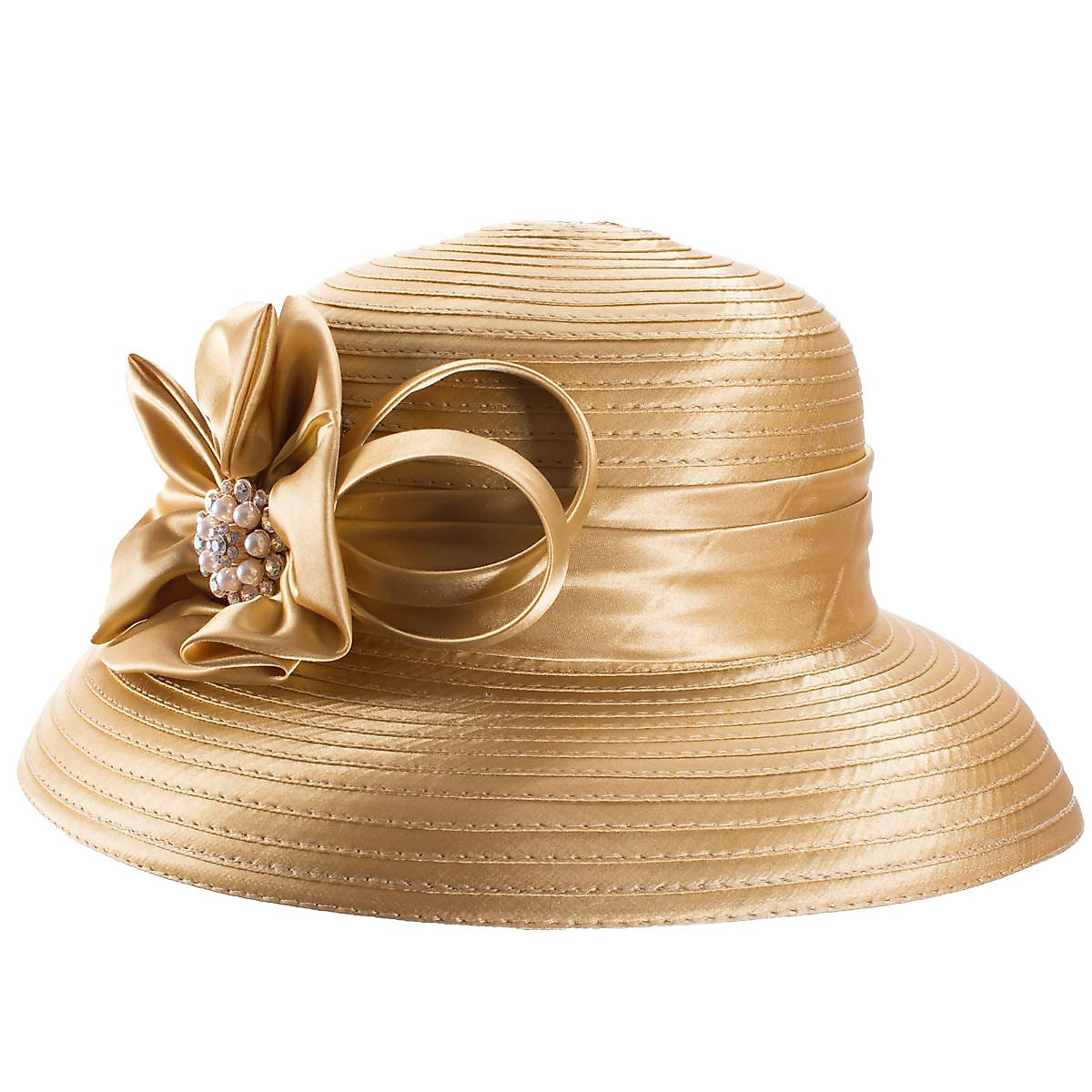 Lawliet Women Satin Ribbon Dress Church Couture Bridal Wedding Occasion Hat A585 (Gold)