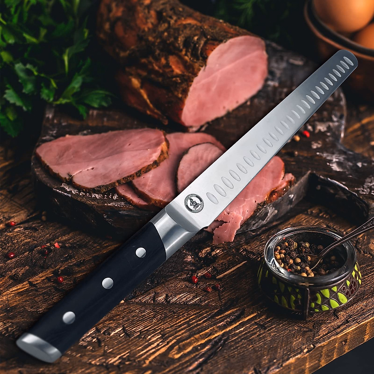 Kitory Slicing Carving Knife - 12" Brisket Knife for Meat Turkey Cutting - Forged German High Carbon Steel Granton Blade - Pakka Wood Handle - Metadrop Series 2024 Gifts