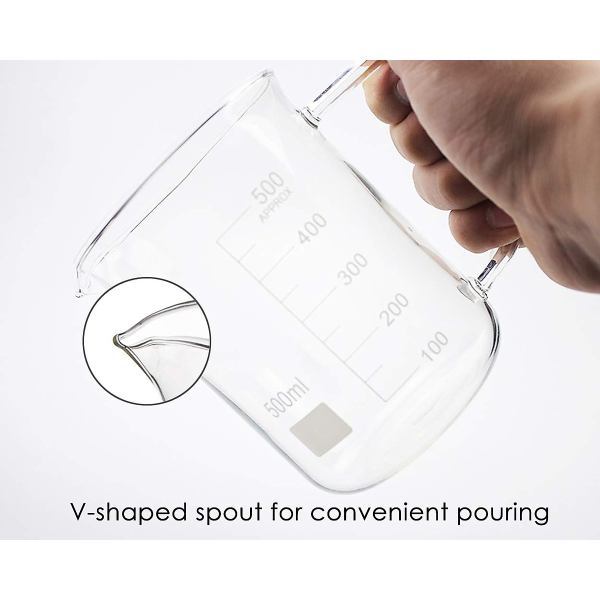 DS. DISTINCTIVE STYLE Chemistry Glass Beaker with Handle 500 Milliliters Lab Beaker Borosilicate Glass Measuring Cup for Laboratory