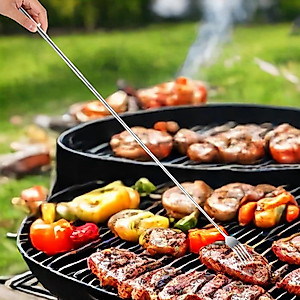 Gjinxi 2PCs Extendable Fork and Spoon, Long Handle Telescoping Fork, Stainless Steel Retractable Fork, Food-Grade Metal Tableware, Spoon and Fork Extender Set for Dinner Fruit Dessert BBQ